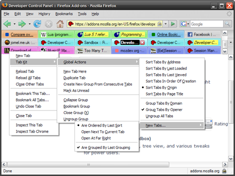 Grouped, Multi-row tabs on Firefox with Tab Kit